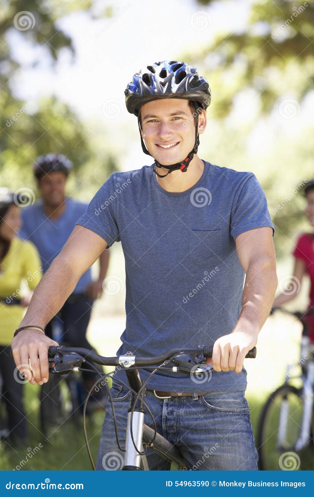 Group of Young Friends on Cycle Ride in Countryside Stock Photo - Image ...