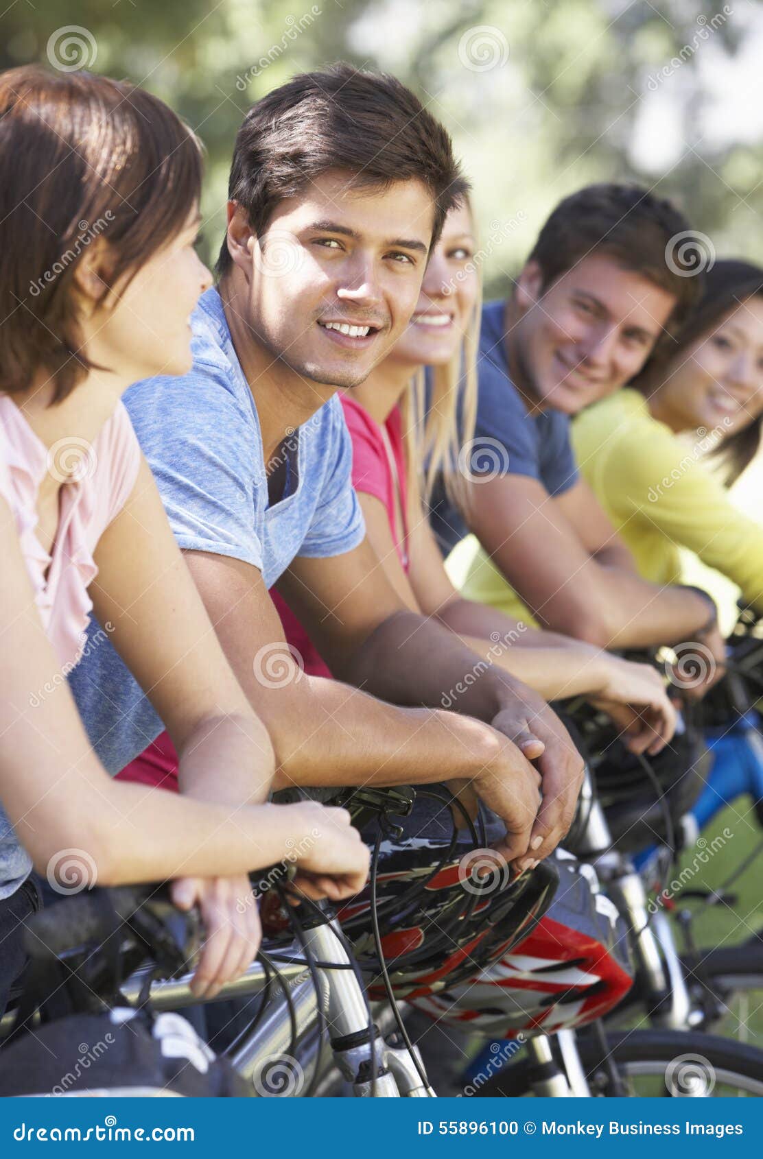 Group of Young Friends on Cycle Ride in Countryside Stock Photo - Image ...