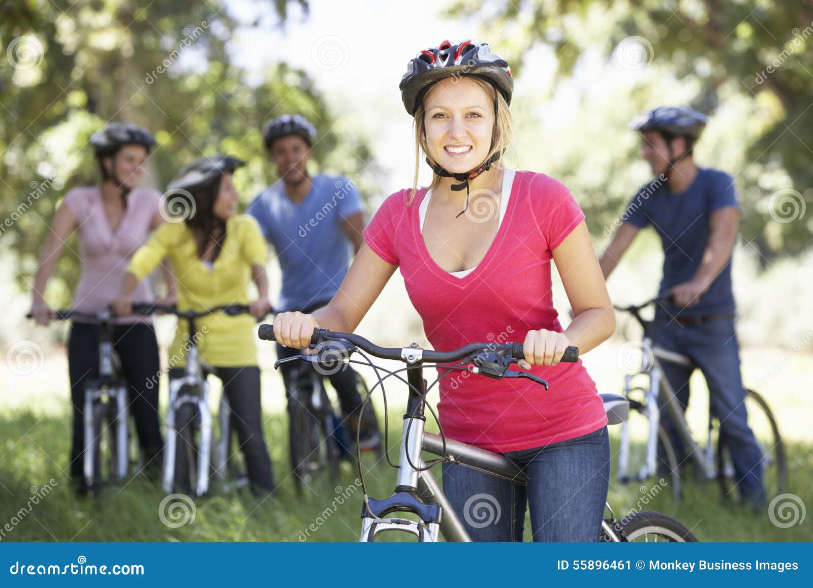 Group of Young Friends on Cycle Ride in Countryside Stock Image - Image ...