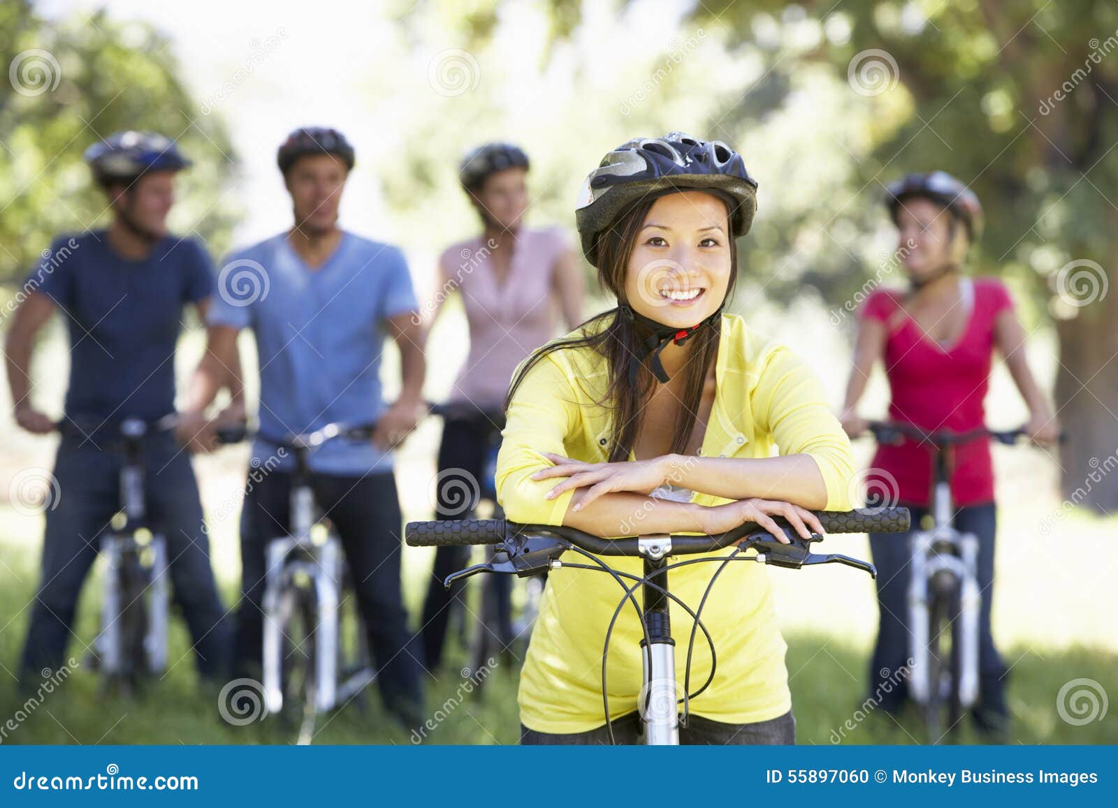 Group of Young Friends on Cycle Ride in Countryside Stock Photo - Image ...