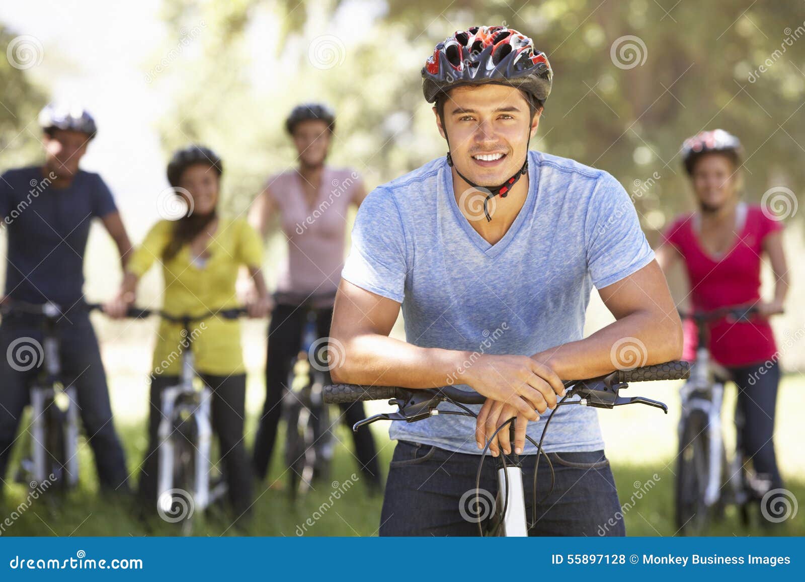 Group of Young Friends on Cycle Ride in Countryside Stock Photo - Image ...