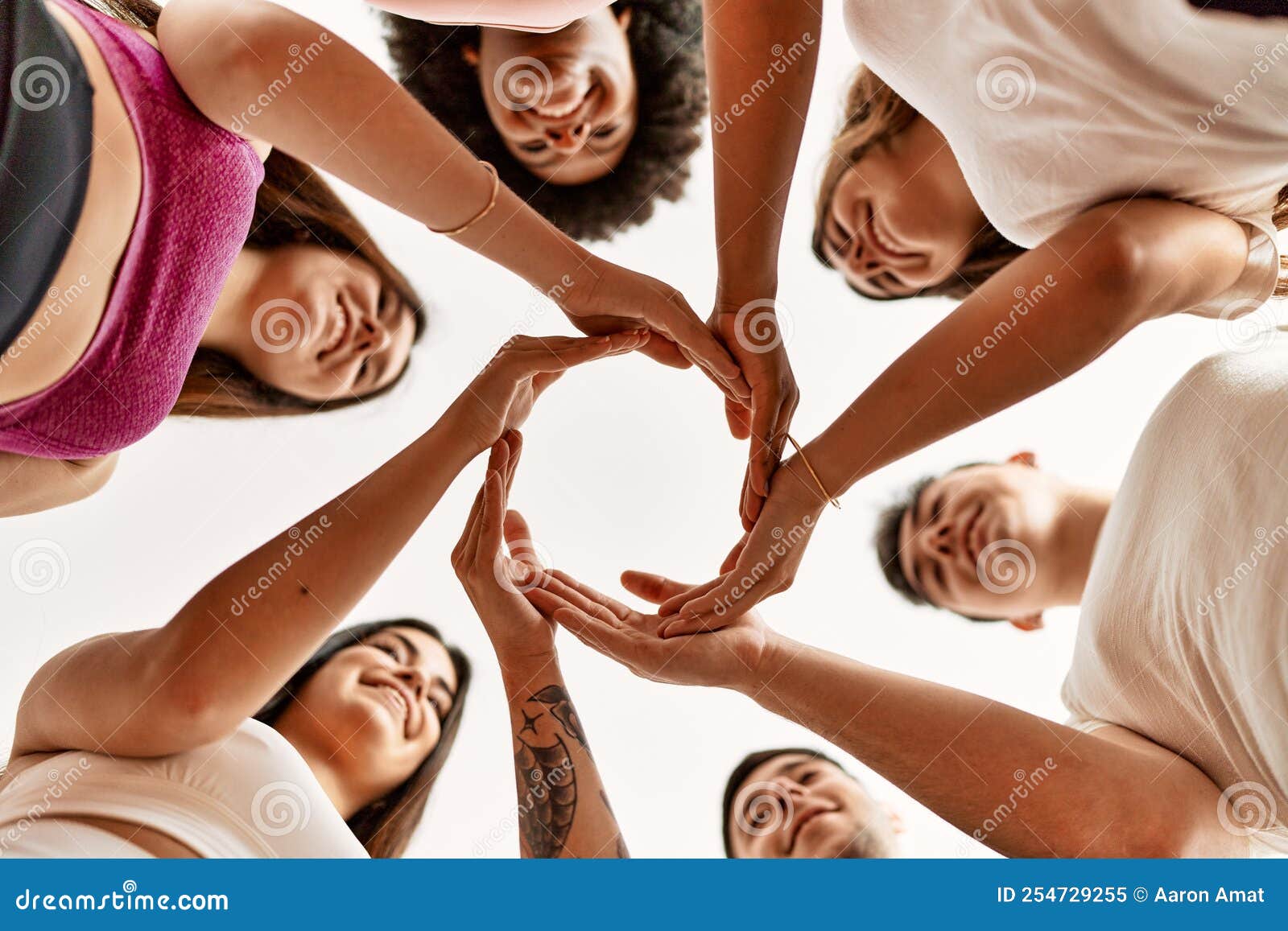 Group of Young Friends Doing Circle Symbol with Hands Together Stock ...