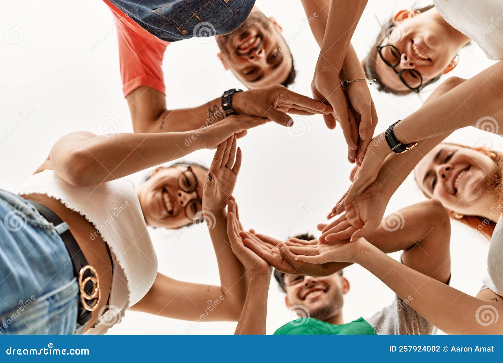 Group of Young Friends Doing Circle Symbol with Hands Together Stock ...