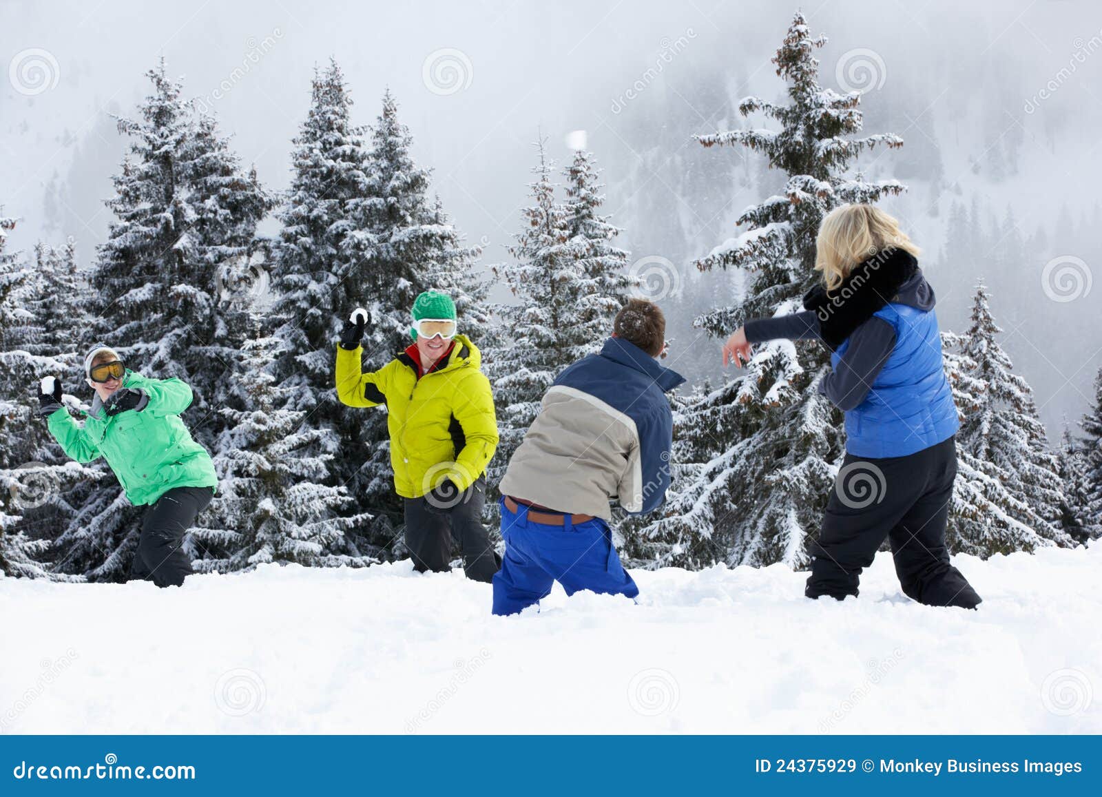Group of Young Friends Having Snowball Fight Stock Image - Image of ...