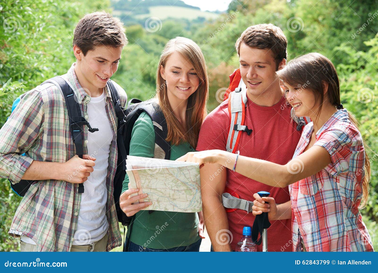 Group of Young Friends Hiking in Countryside Stock Image - Image of ...