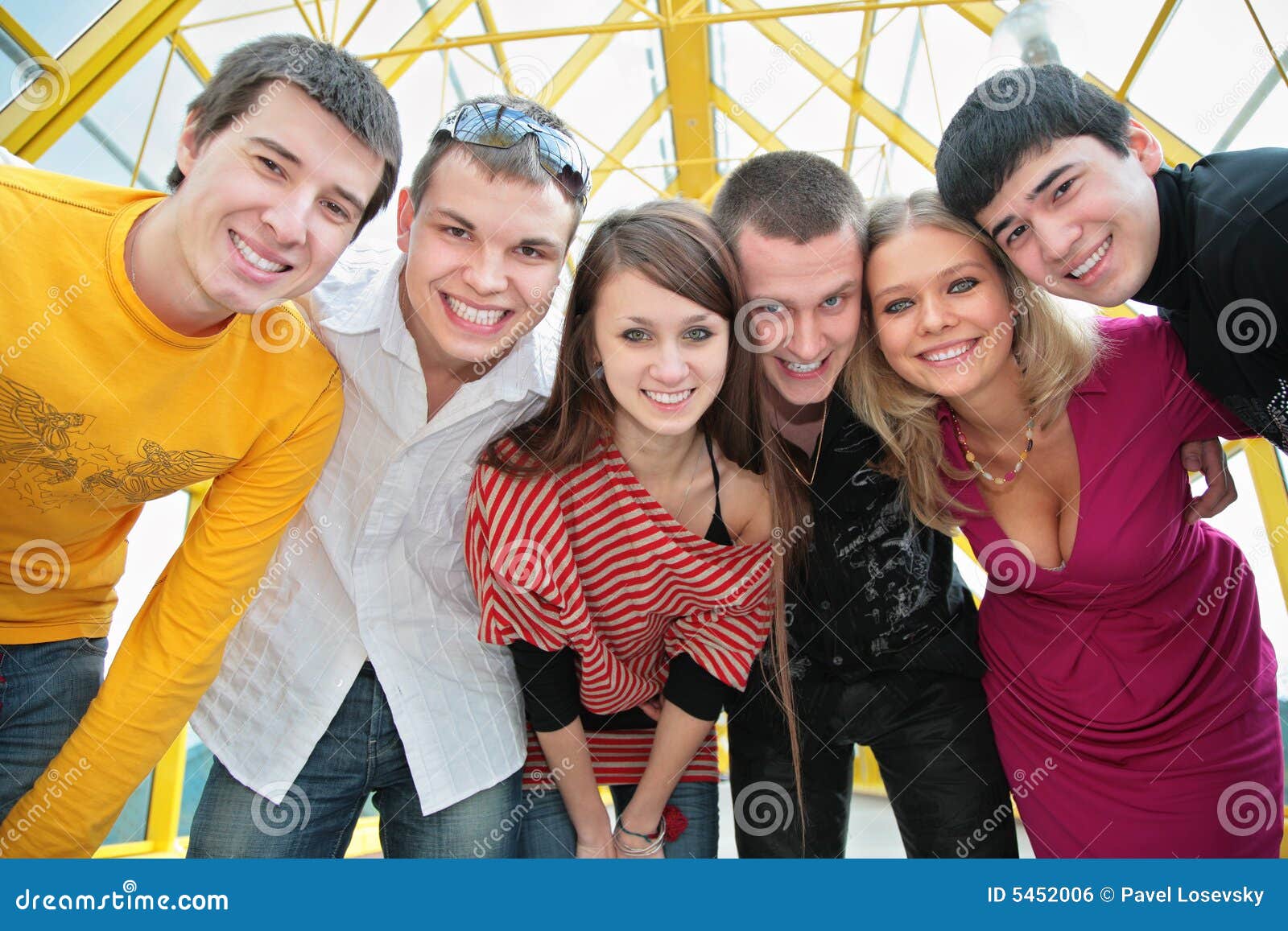 Group of Young Friends Look on You Stock Photo - Image of building ...
