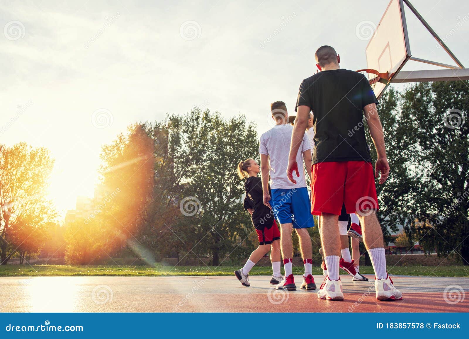 Group of Young Friends Playing Basketball Match Stock Photo - Image of ...