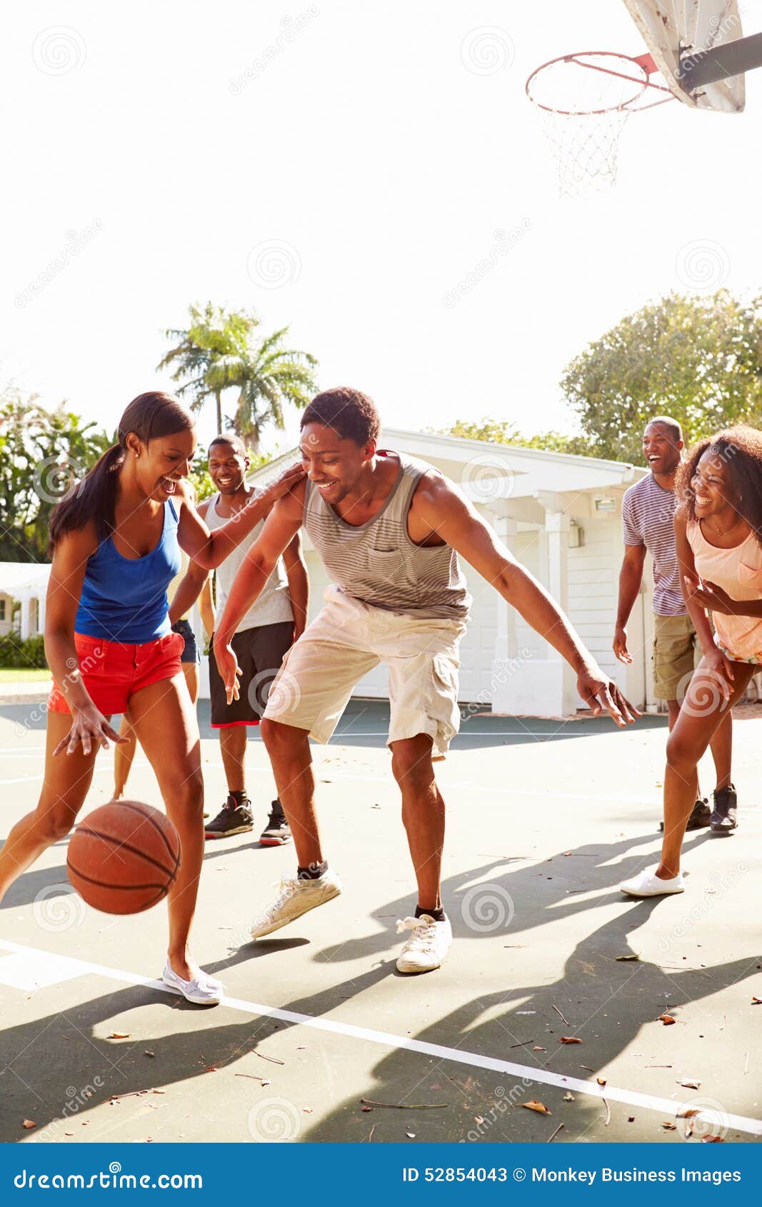 Group of Young Friends Playing Basketball Match Stock Image - Image of ...