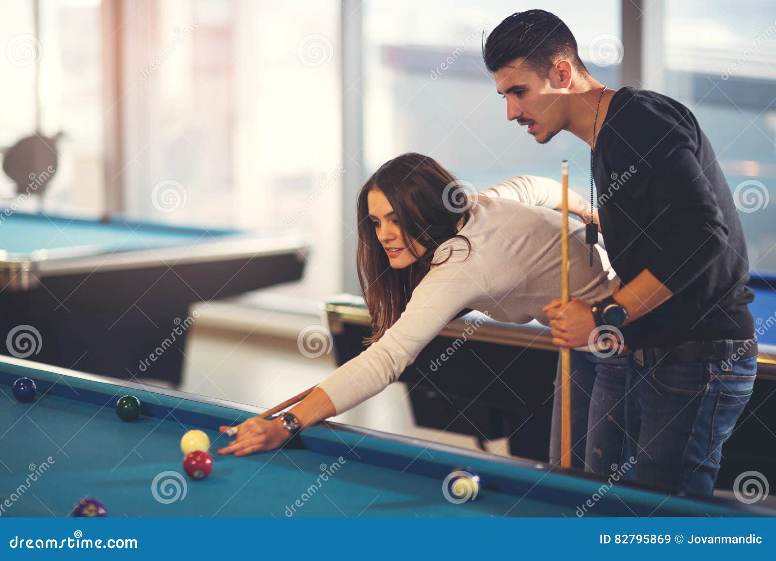 Group of Young Friends Playing Billiard Stock Image - Image of friends ...