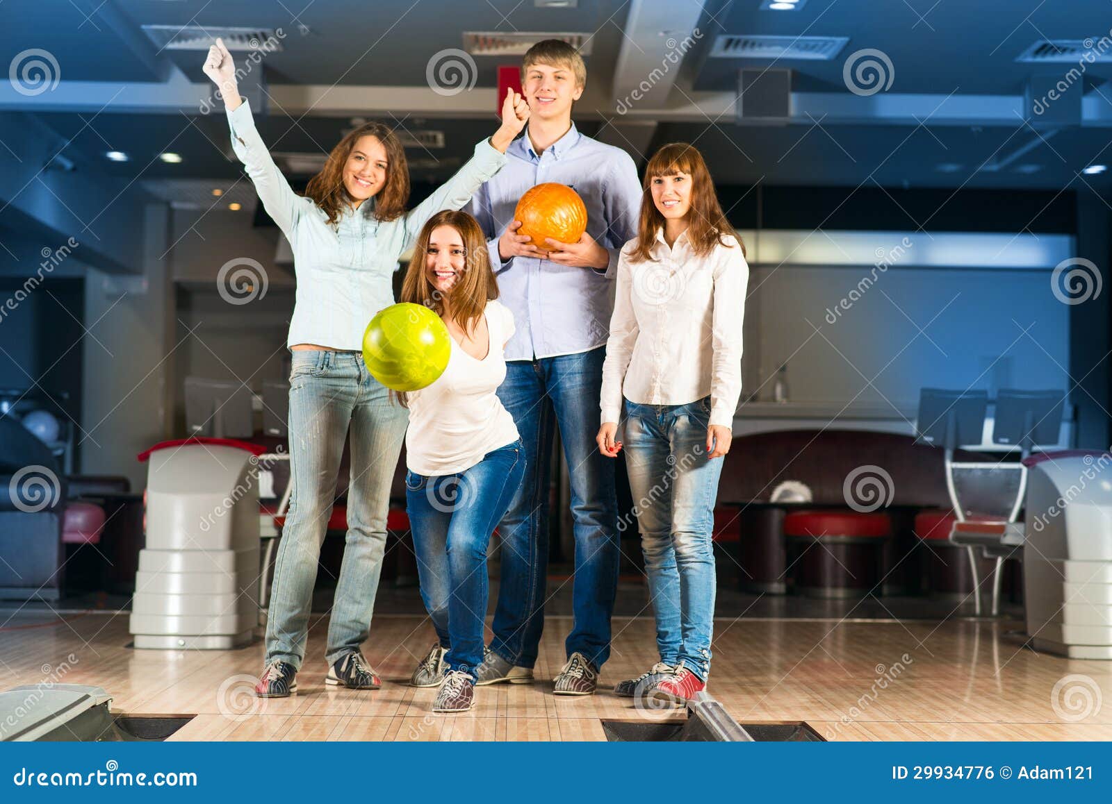 Group of Young Friends Playing Bowling Stock Photo - Image of accuracy ...