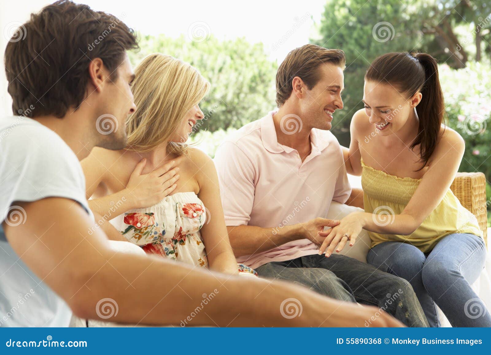 Group of Young Friends Relaxing on Sofa Stock Photo - Image of young ...