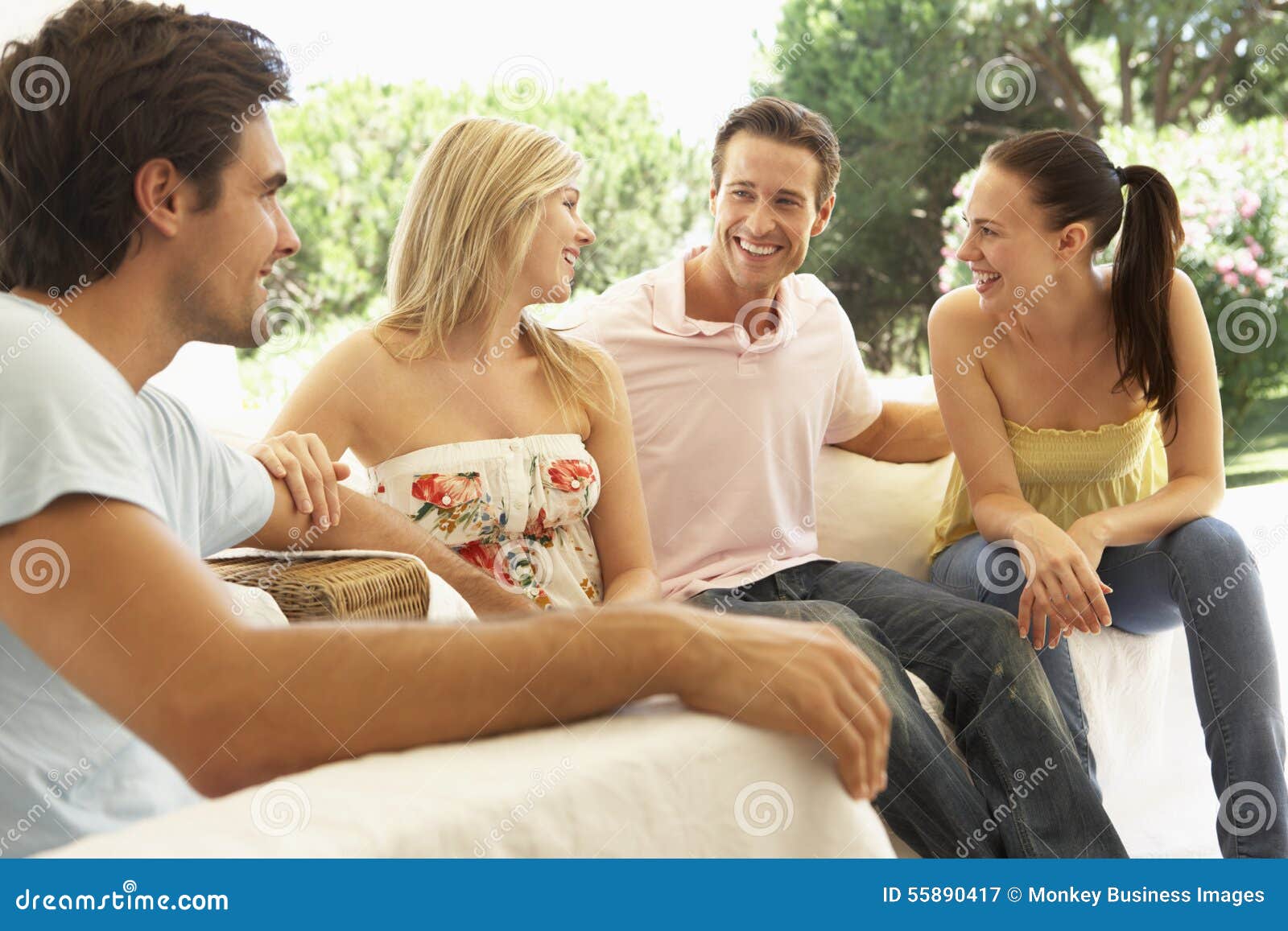 Group of Young Friends Relaxing on Sofa Stock Image - Image of casual ...