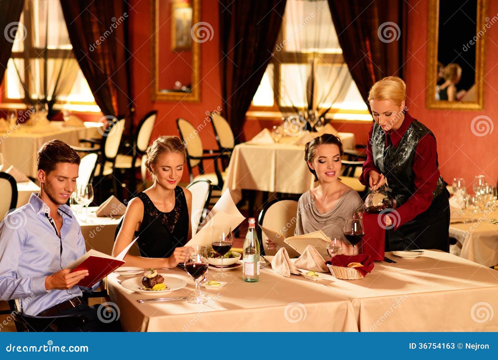 Group of Young Friends in Restaurant Stock Image - Image of happy, lady ...