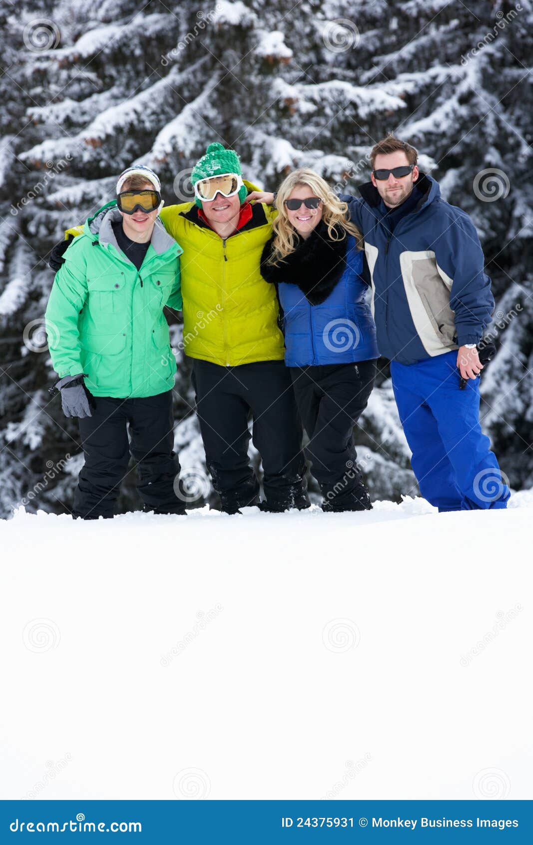 Group of Young Friends on Ski Holiday in Mountains Stock Image - Image ...