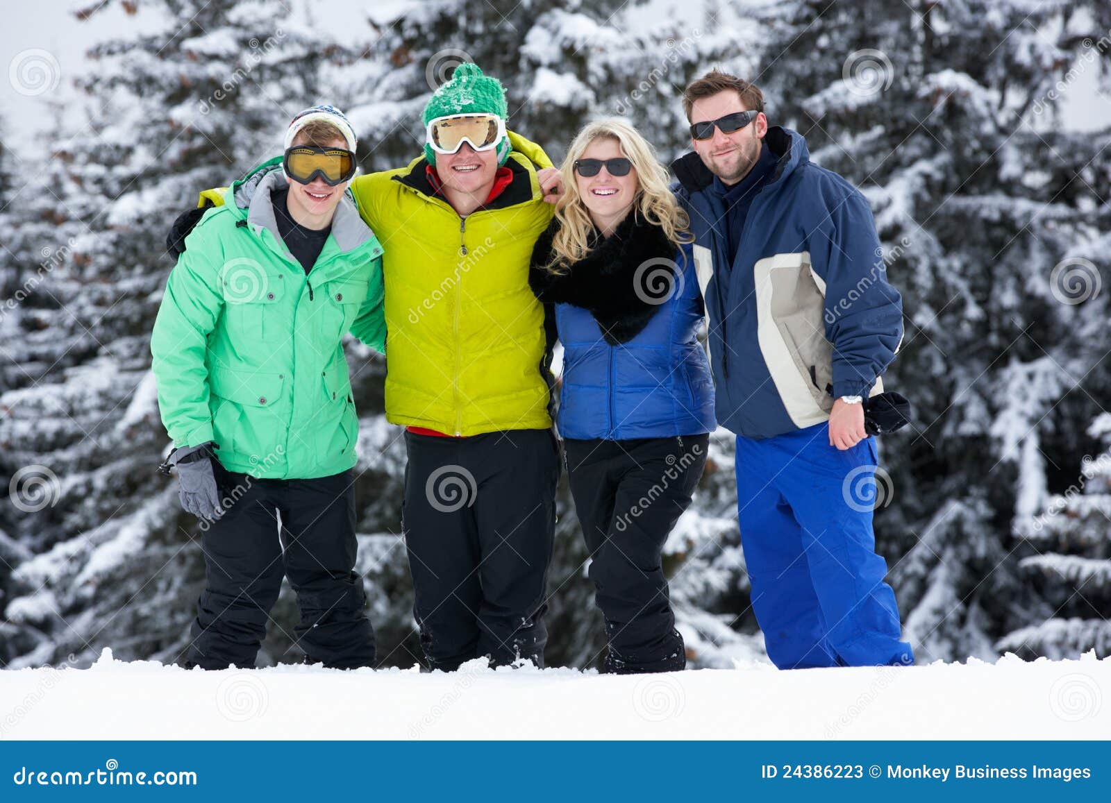 Group of Young Friends on Ski Holiday in Mountains Stock Image - Image ...