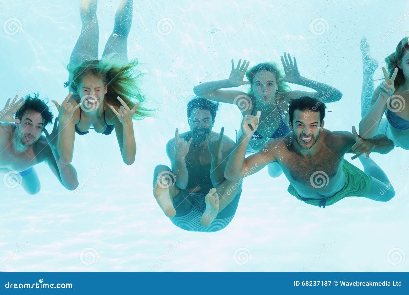 Group of Young Friends Underwater Stock Image - Image of beautiful ...