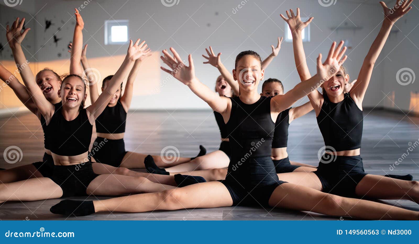 Group of Young Girls Practicing and Exercising Modern Ballet Dance ...