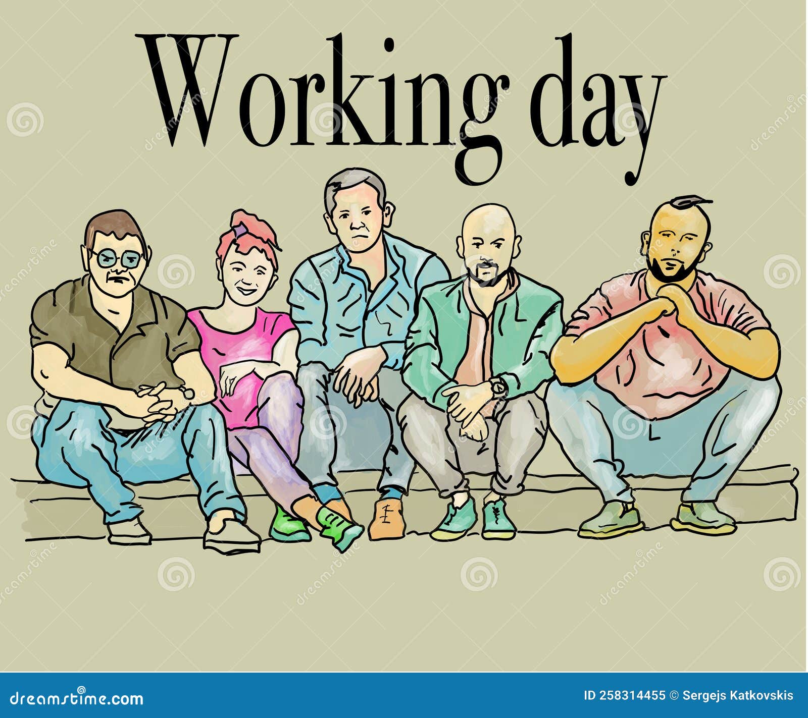 Group of Young Happy People are Sitting on a Bench Stock Illustration ... Group of Young Happy People are Sitting on a Bench Stock Illustration ...