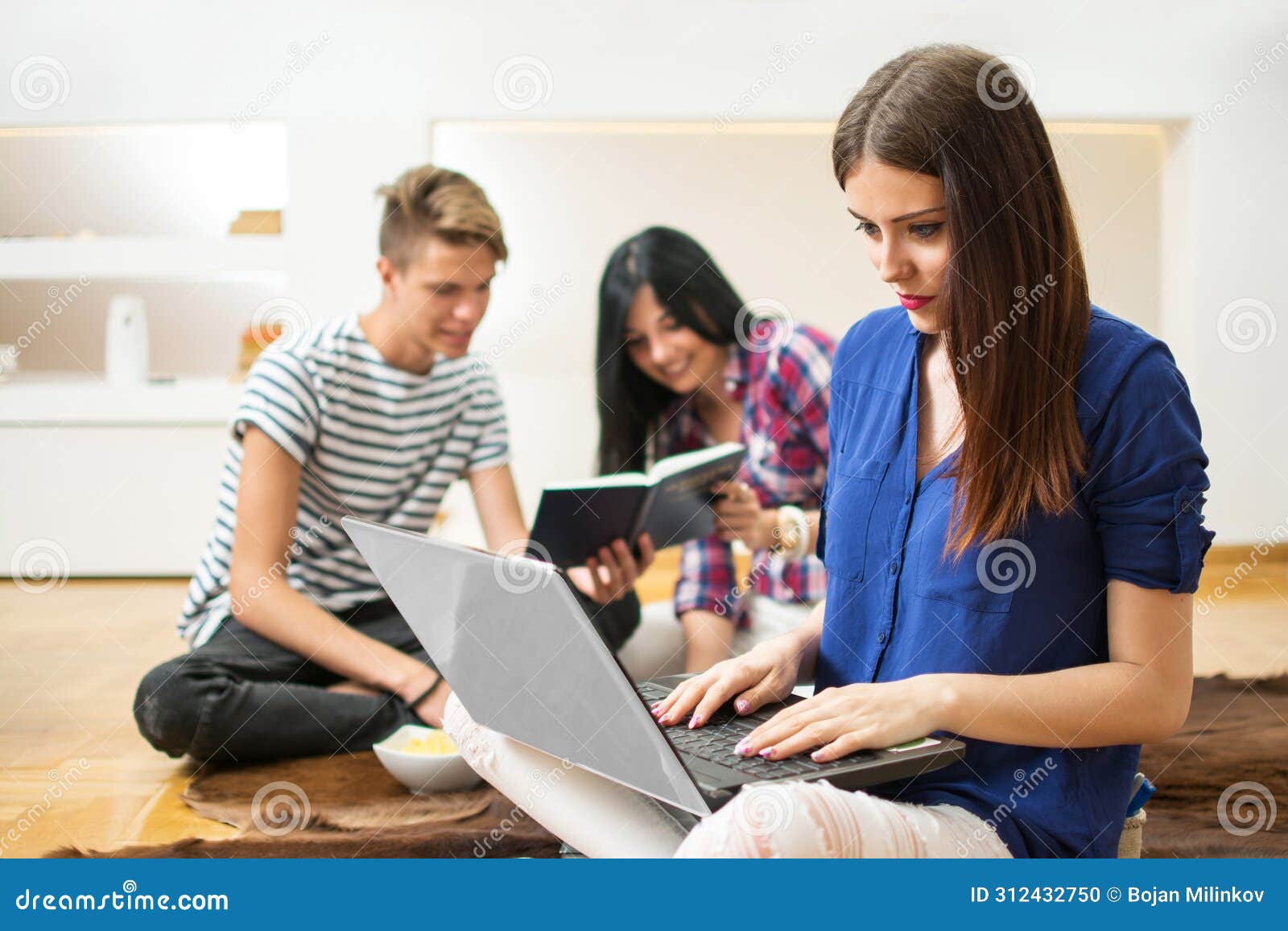 Group of Young High School Students Learning at Home. Stock Photo ...