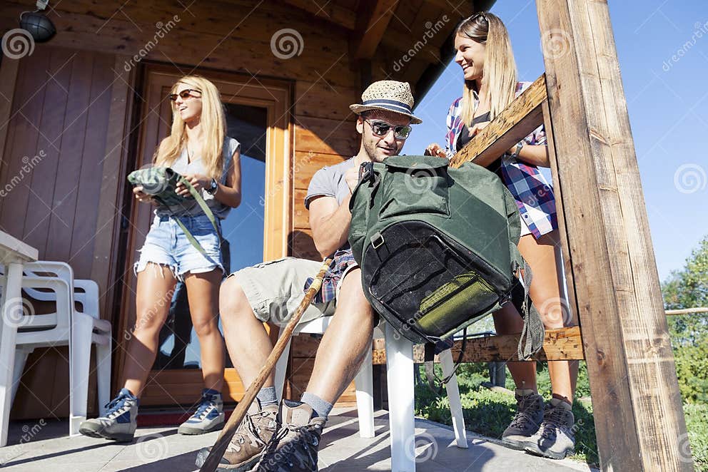 Group of Young Hikers Preparing Excursion Stock Photo - Image of ...