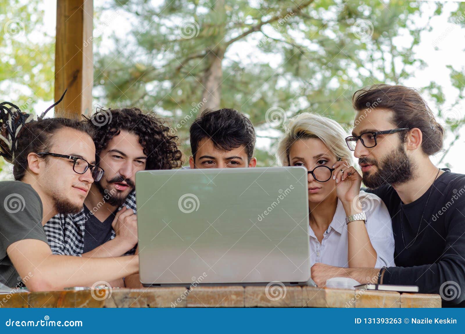A Group of Young Laptops Working in the Park. Stock Image - Image of ...