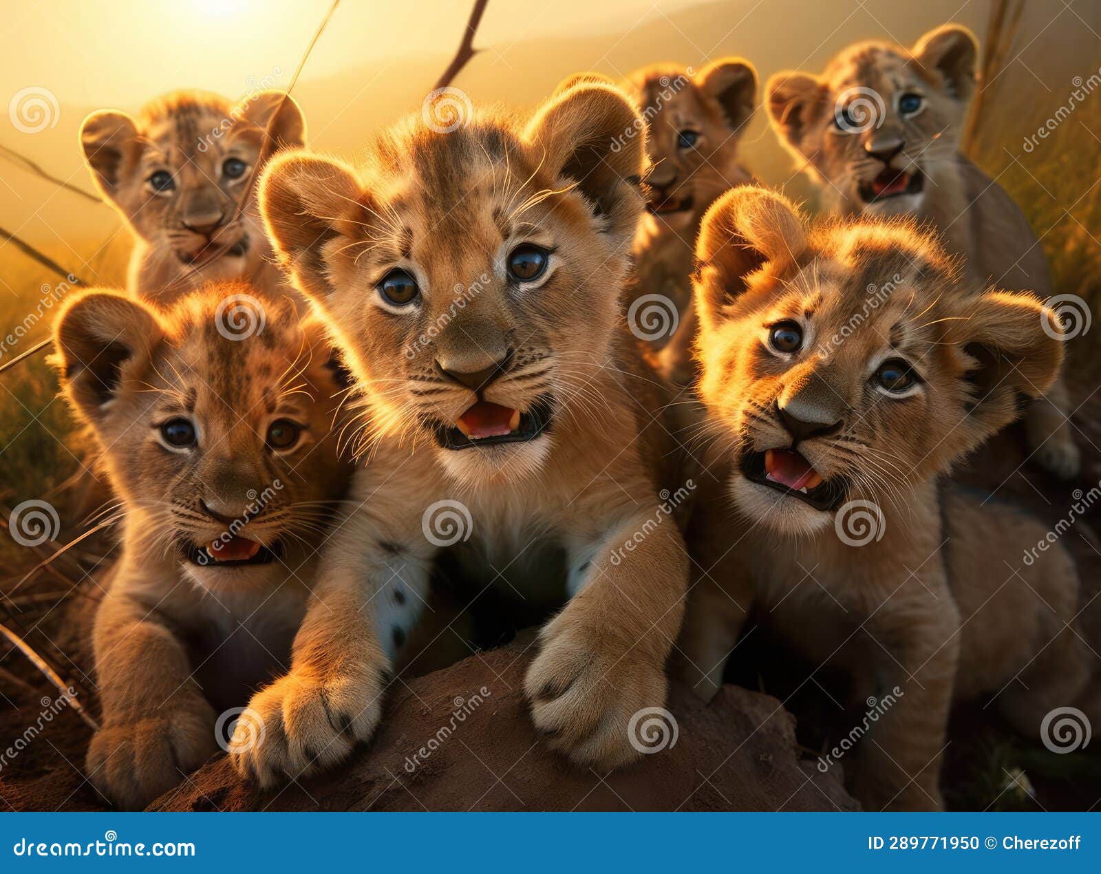 A group of young lions stock photo. Image of africa - 289771950