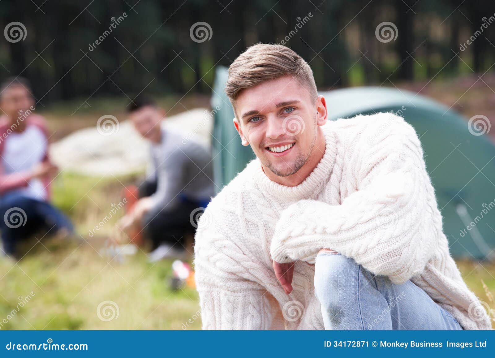 Group of Young Men on Camping Trip in Countryside Stock Image - Image ...
