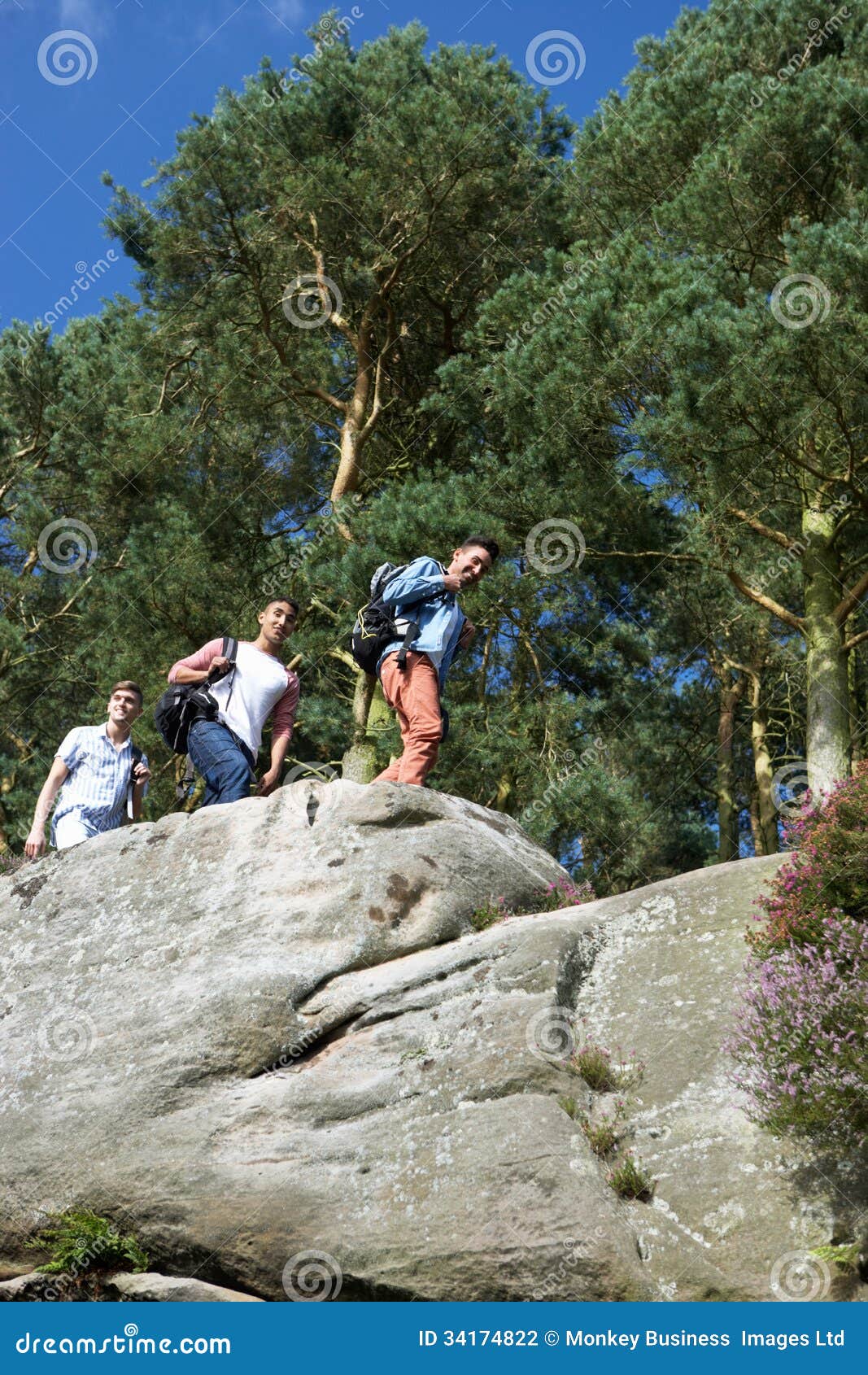 Group of Young Men Hiking in Countryside Stock Photo - Image of ...