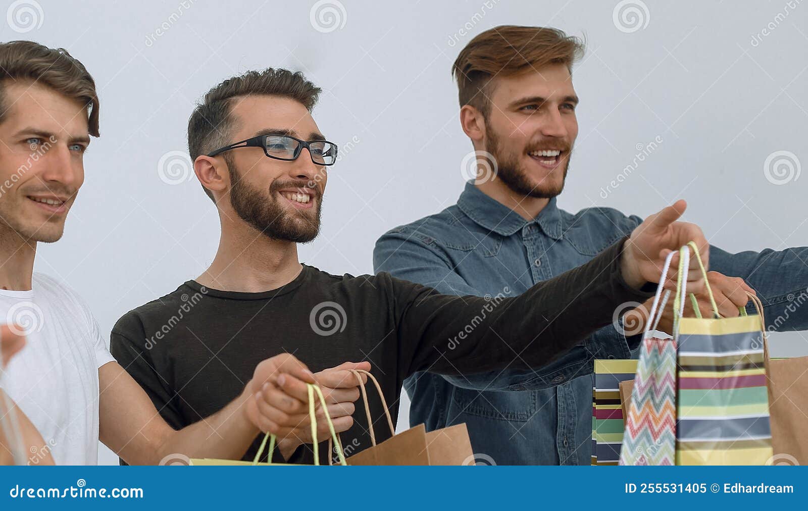 Group of Young Men with Shopping Bags Stock Image - Image of shop ...