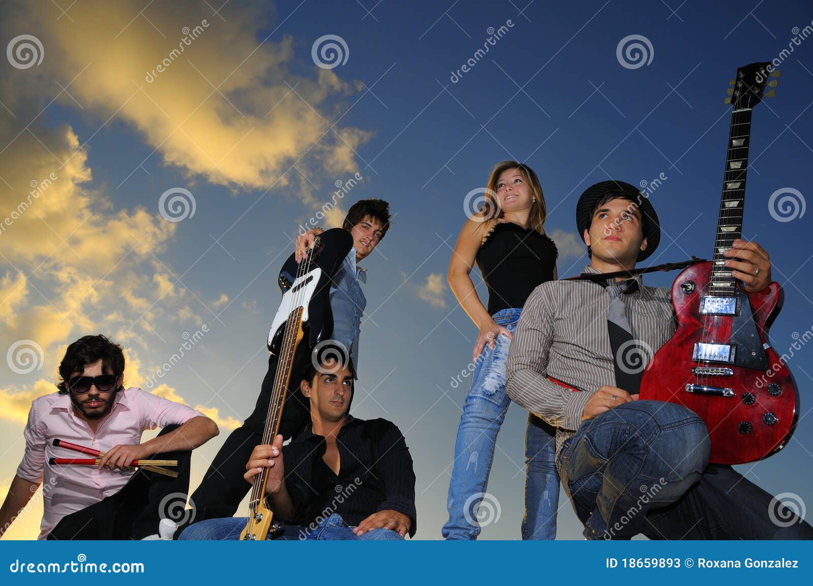 Group of Young Musicians Posing with Instruments Stock Image - Image of ...