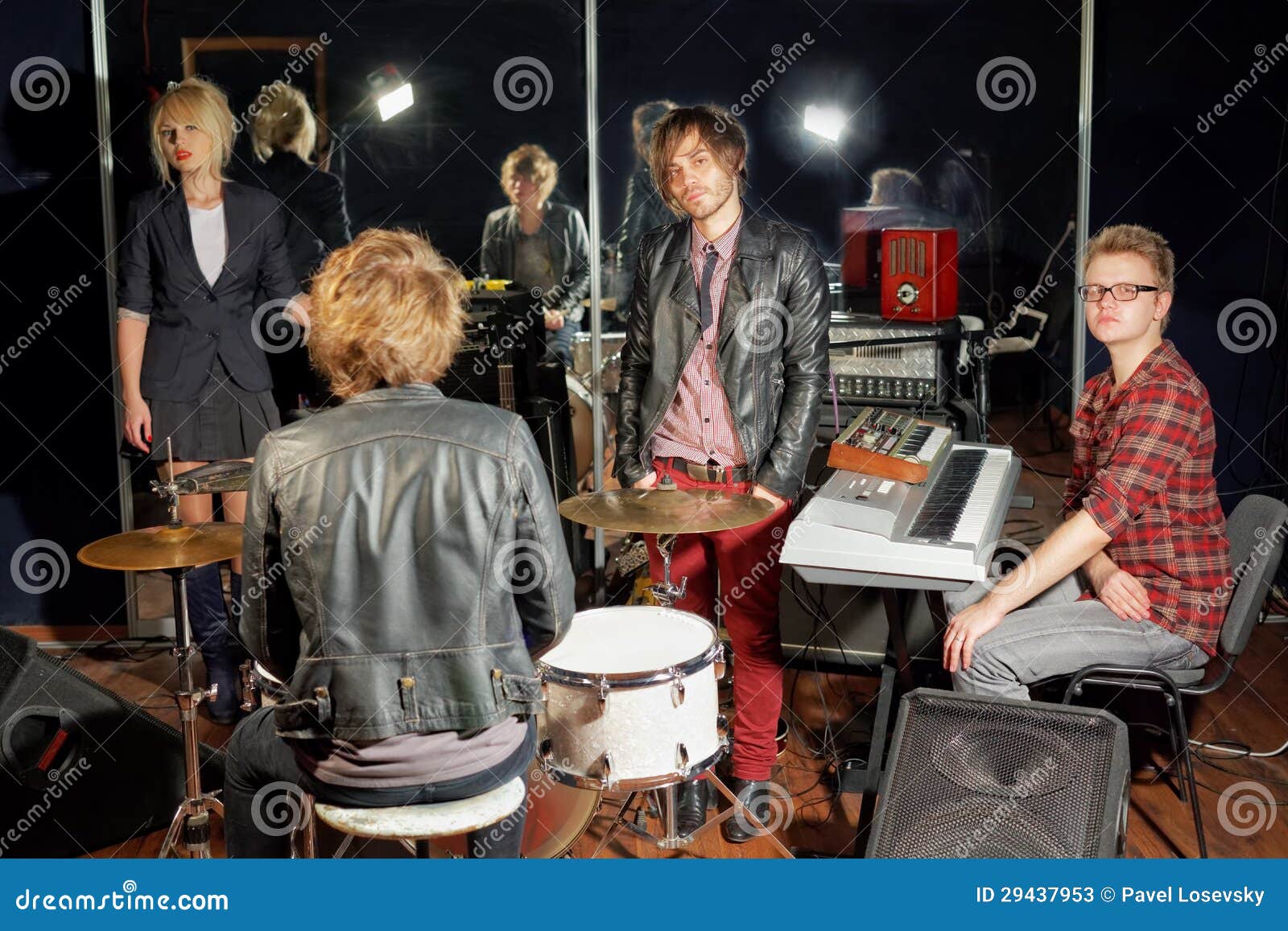Group of Young Musicians in Studio Stock Image - Image of playing ...