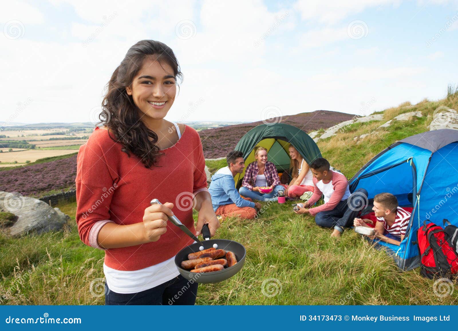 Group of Young People on Camping Trip in Countryside Stock Image ...
