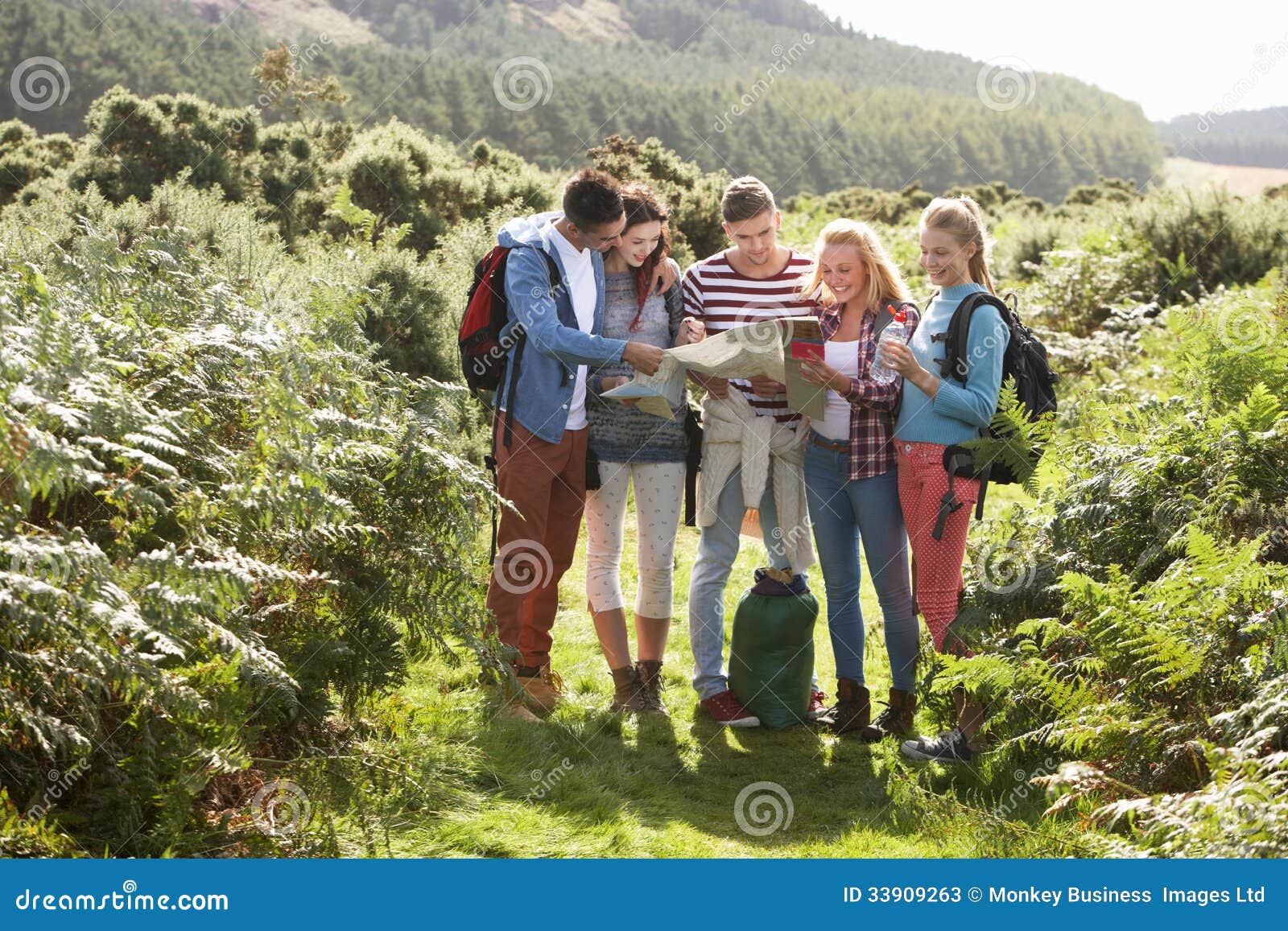 Group of Young People on Camping Trip in Countryside Stock Image ...