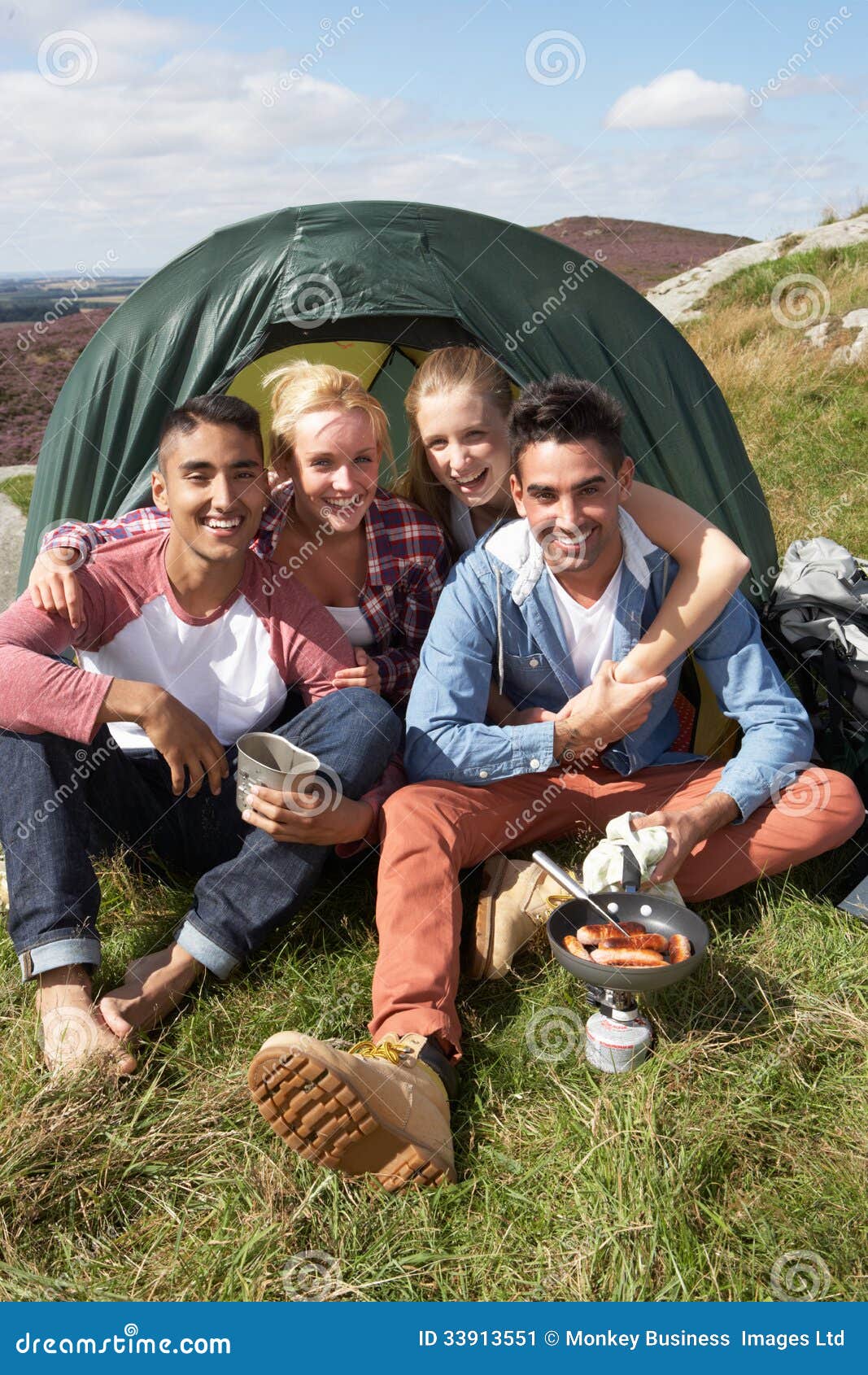 Group of Young People on Camping Trip in Countryside Stock Image ...