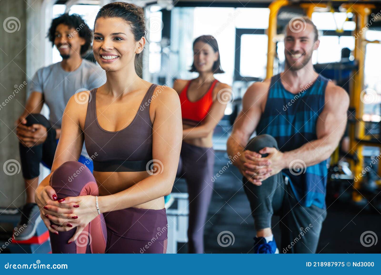 Group of Young People Doing Exercises in Gym Stock Image - Image of ...