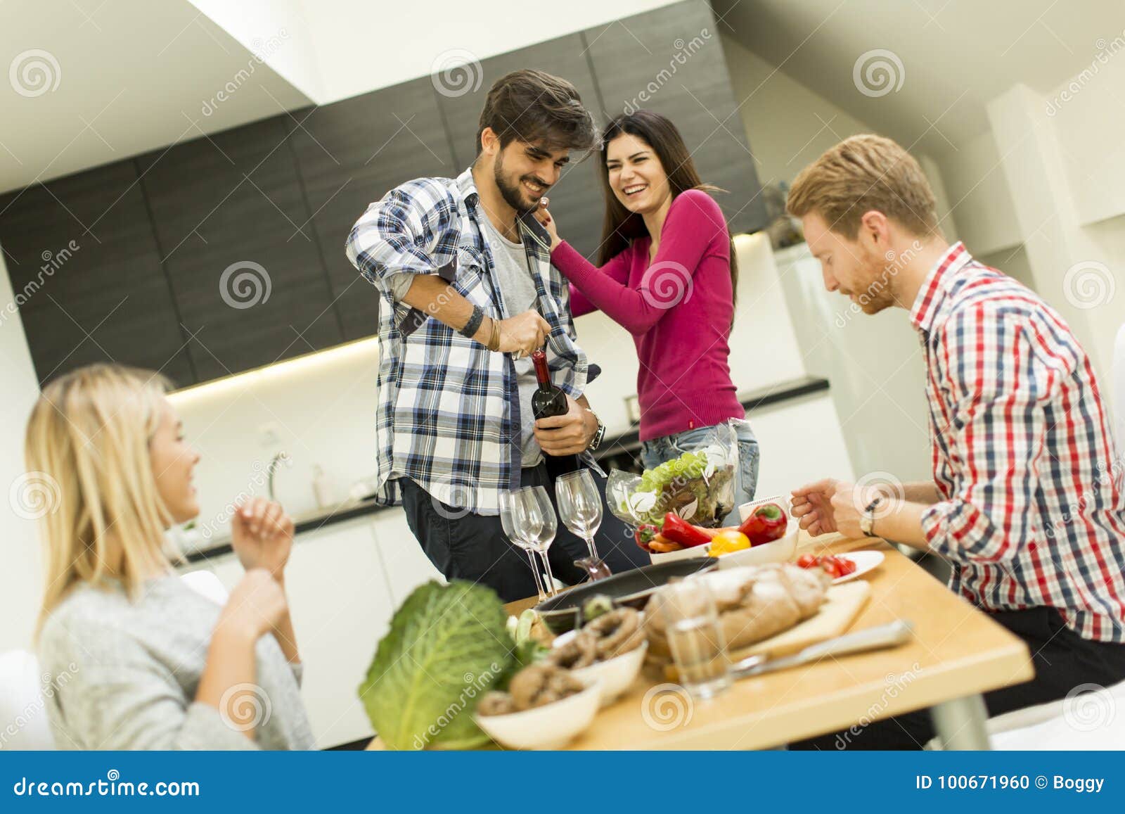 Group of Young People Drinking Wine in the Room Stock Photo - Image of ...