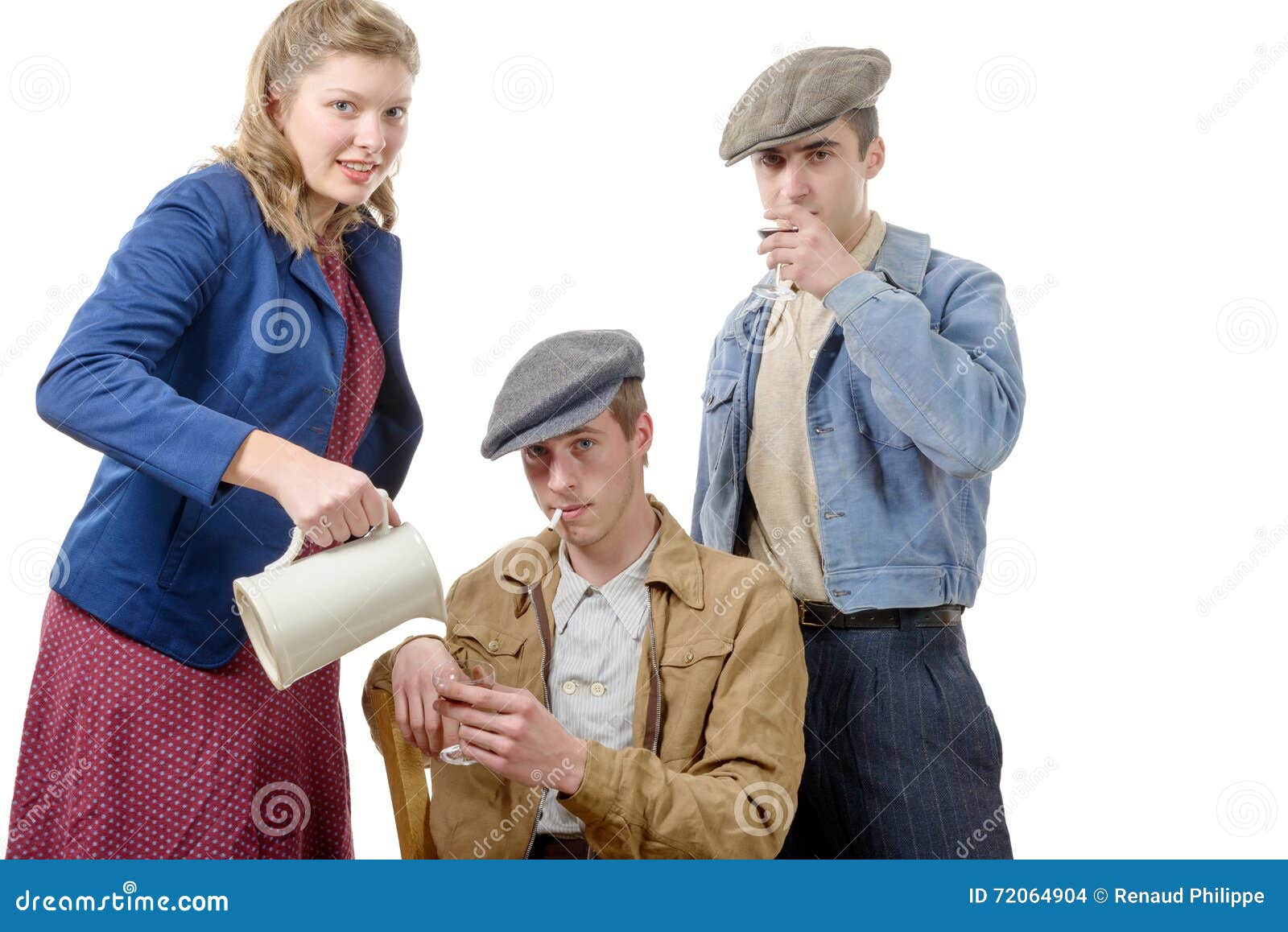 Group of Young People Drinking, Retro Style Stock Photo - Image of ...