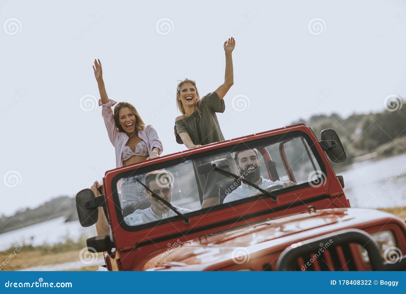 Group of Young People Enjoying Road Trip Stock Photo - Image of ...
