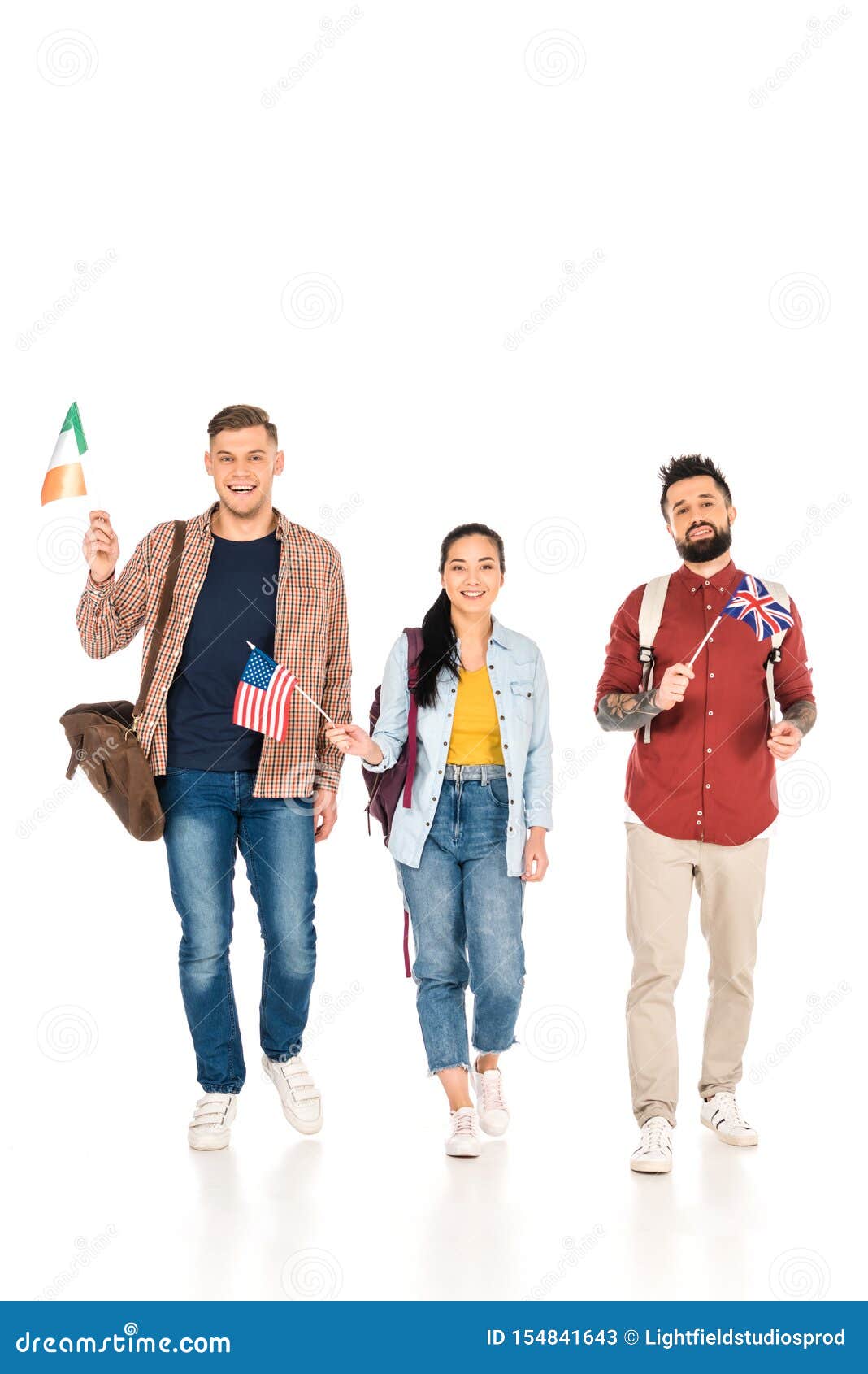 Group of Young People with Flags of Different Countries Isolated Stock ...