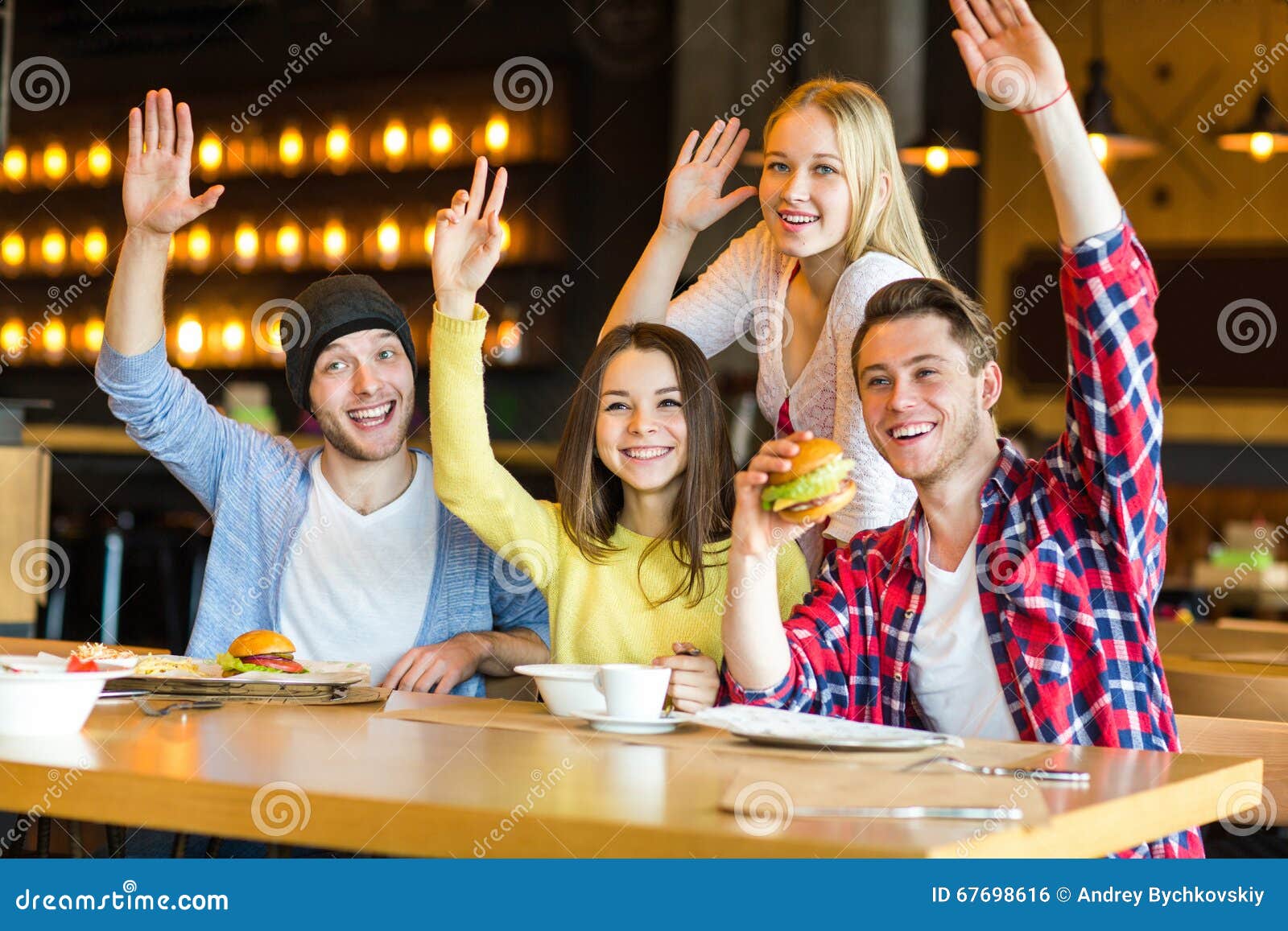 Group of Young People Having Fun in Cafe Stock Photo - Image of ...