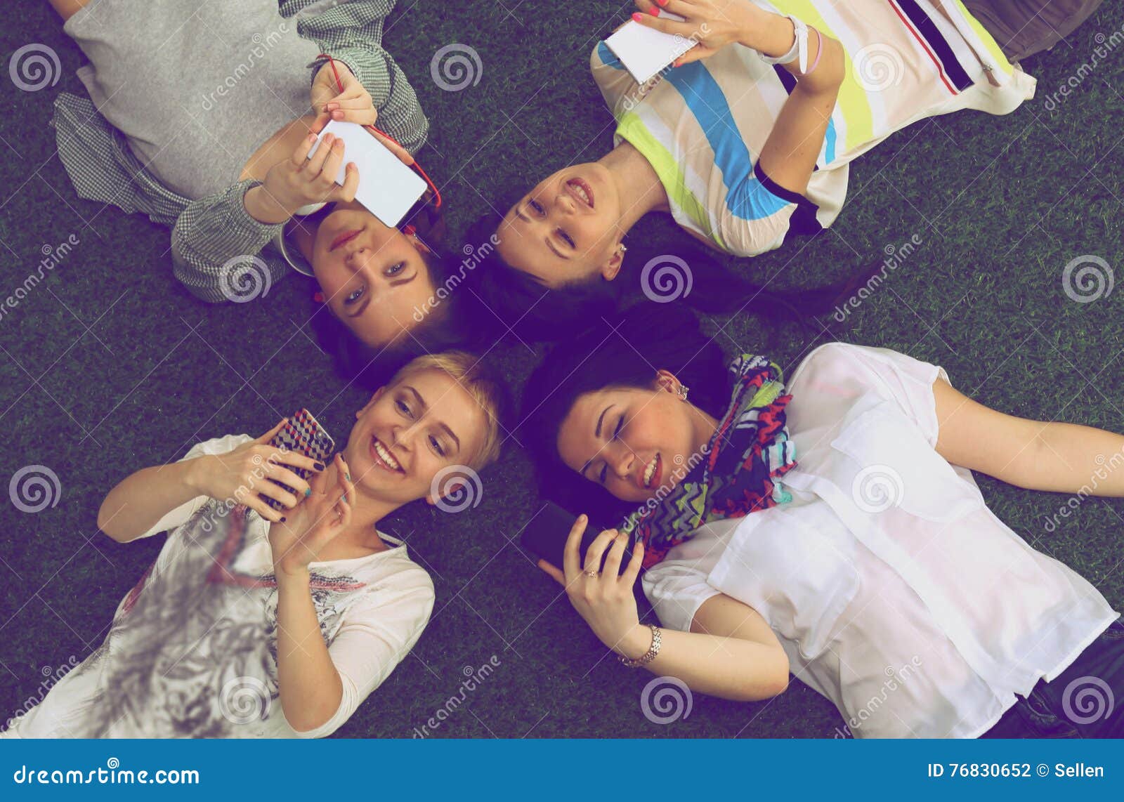 Group of Young People Having Fun in Grass Stock Photo - Image of ...