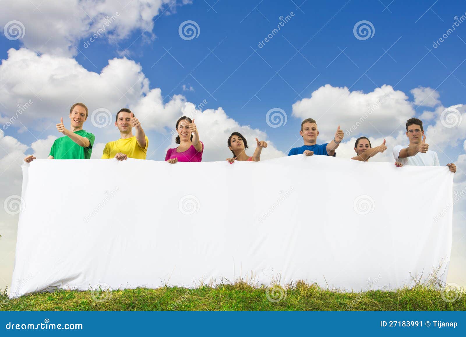 Group of Young People Holding a Big Blank Paper Stock Image - Image of ...