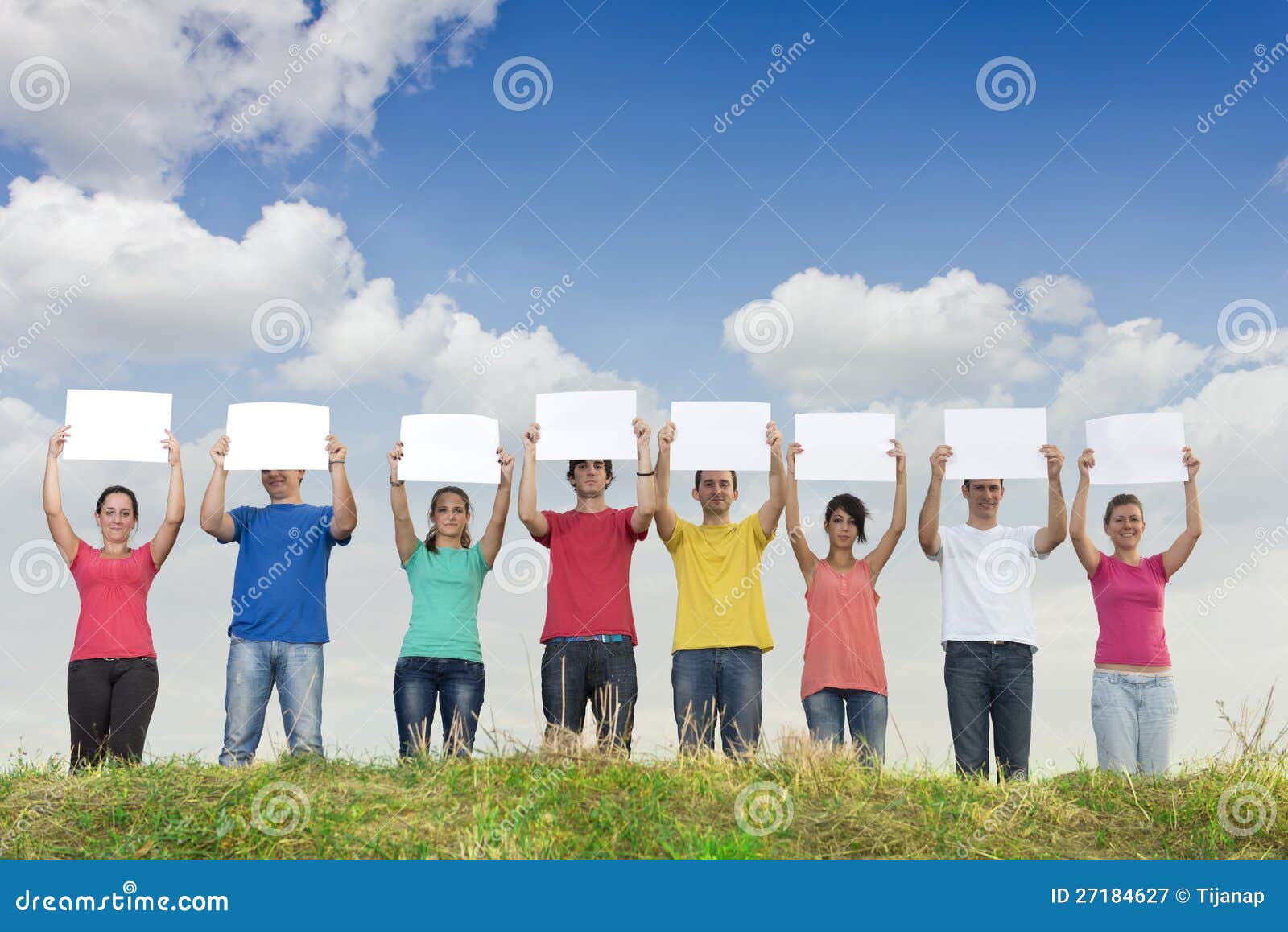 Group of Young People Holding Blank Papers Stock Image - Image of ...