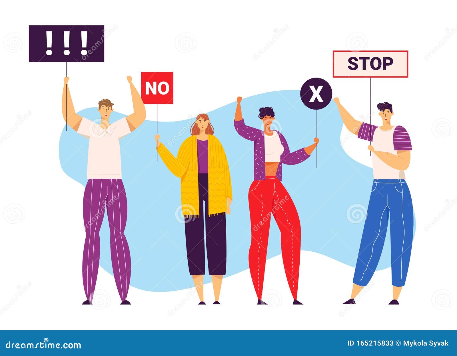 Crowd Of Protesting People Holding Banners Vector Illustration ...