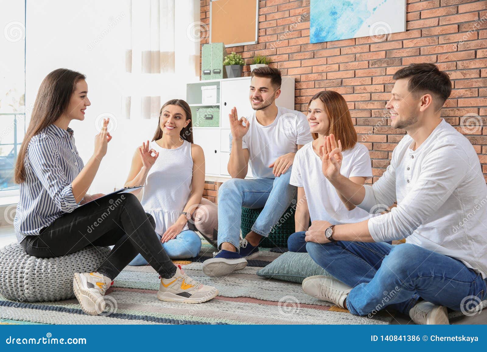 Group of Young People Learning Sign Language Stock Photo - Image of ...