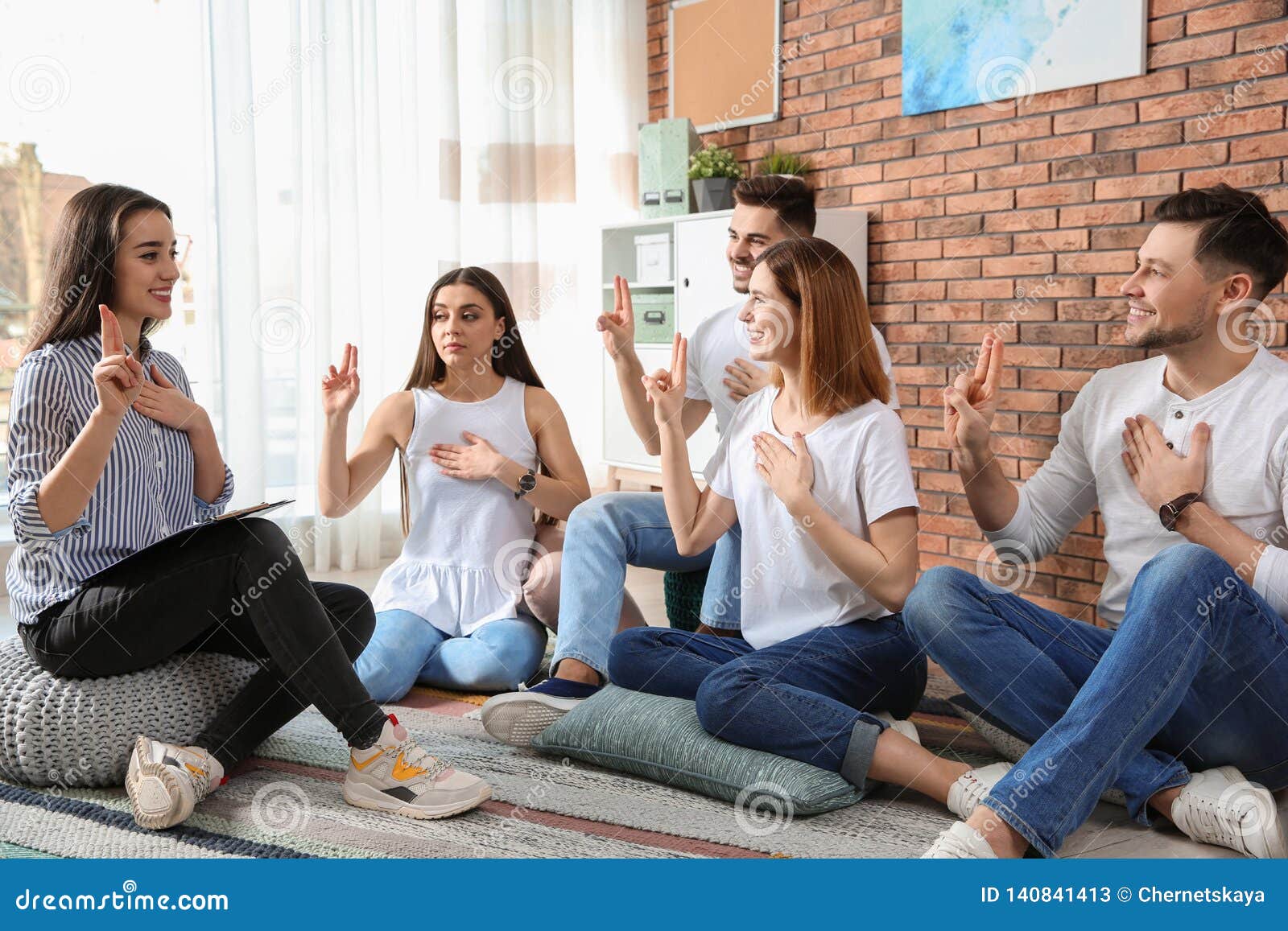 Group of Young People Learning Sign Language Stock Image - Image of ...