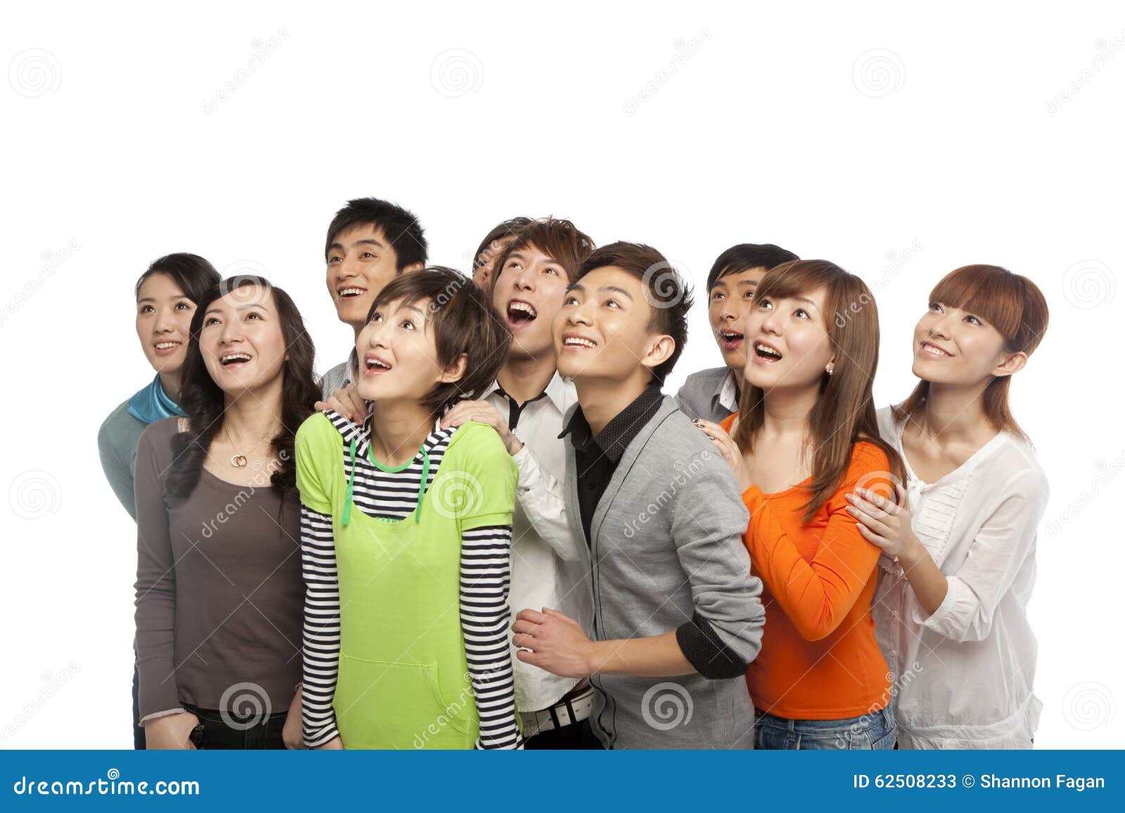 A Group of Young People Looking Up in Excitement Stock Image - Image of ...
