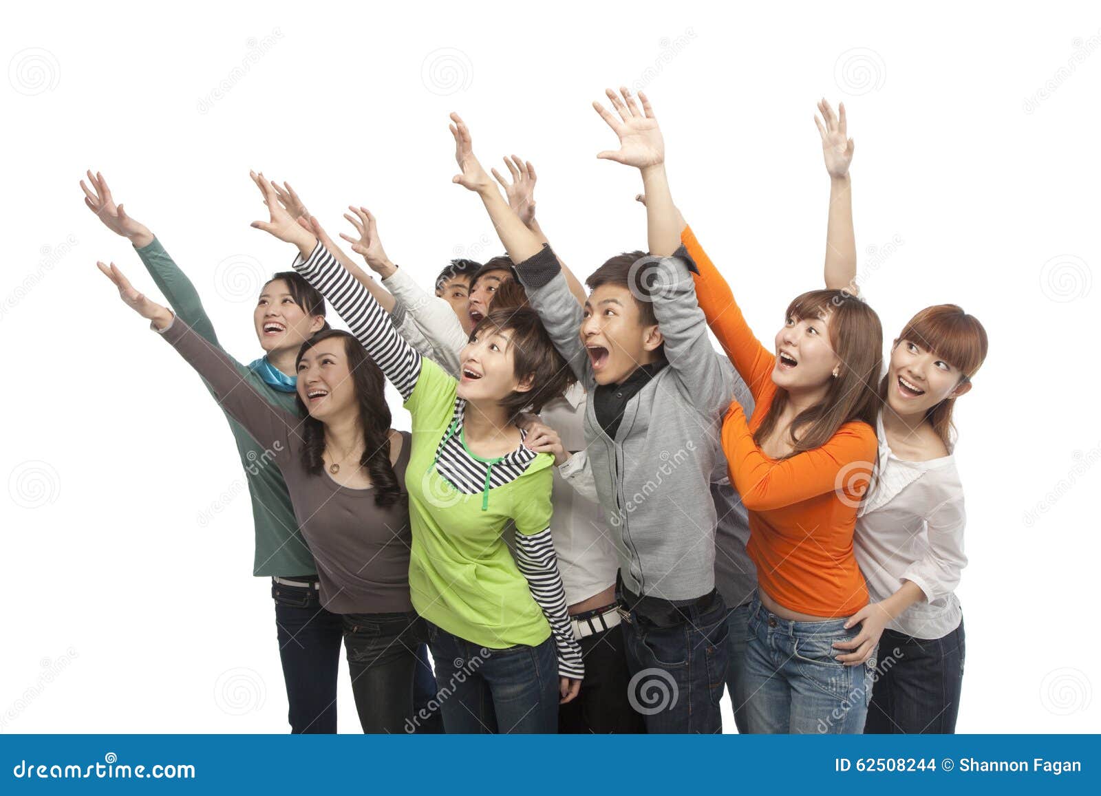 A Group of Young People Looking Up in Excitement Stock Photo - Image of ...