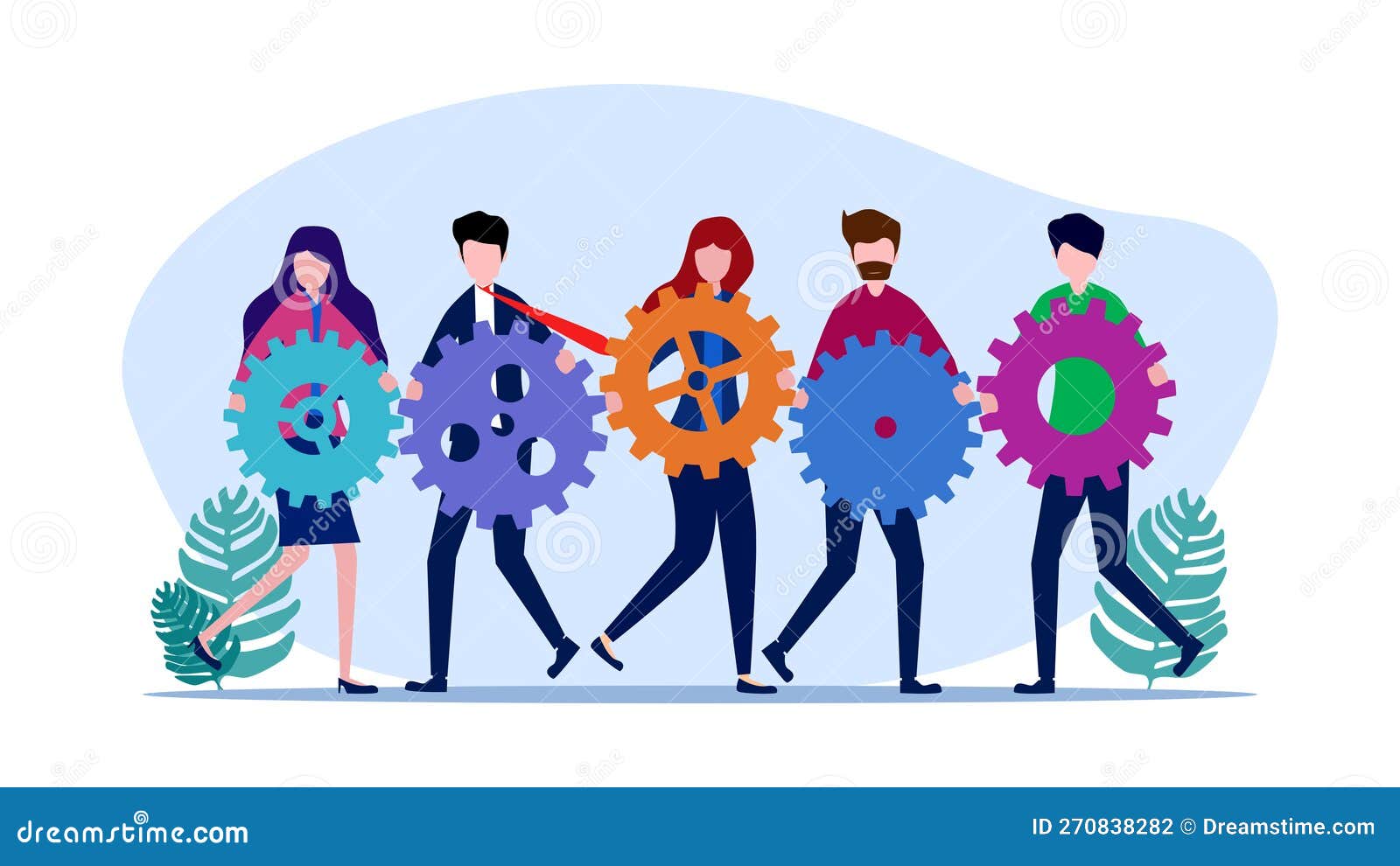 Group of Young People Made Colorful Chains of Cogs. Creative Team ...