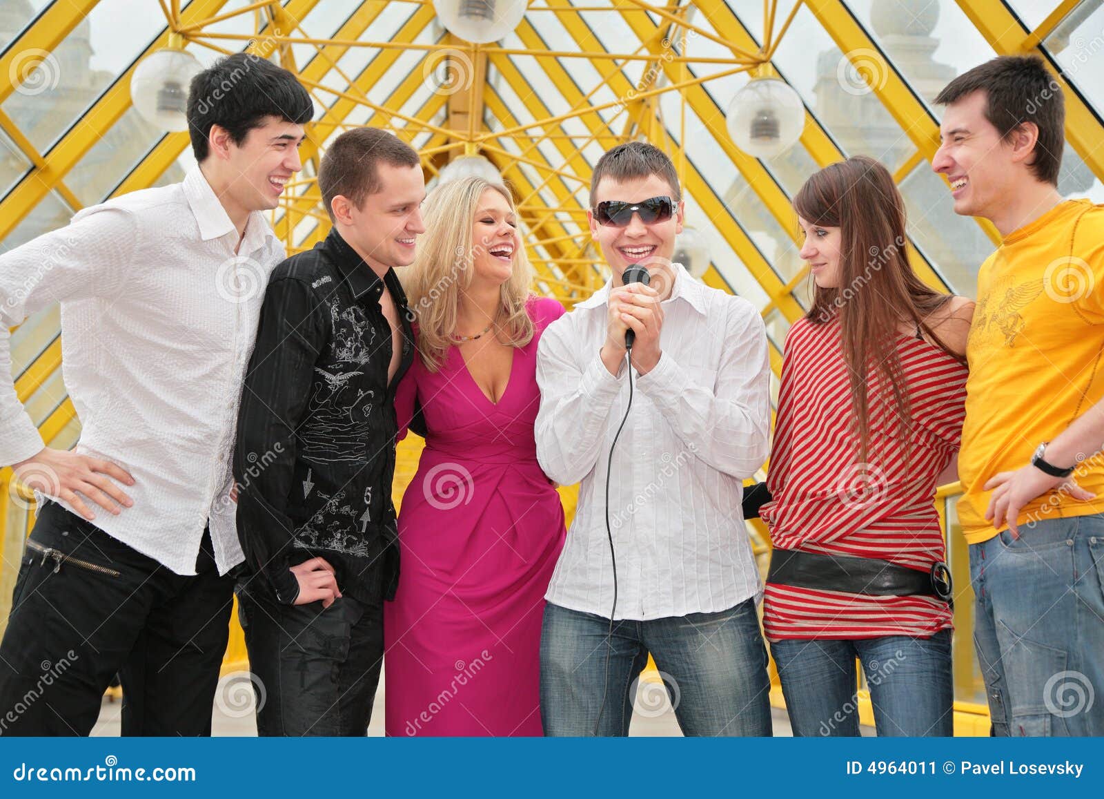 Group of Young People with Microphone Stock Image - Image of people ...